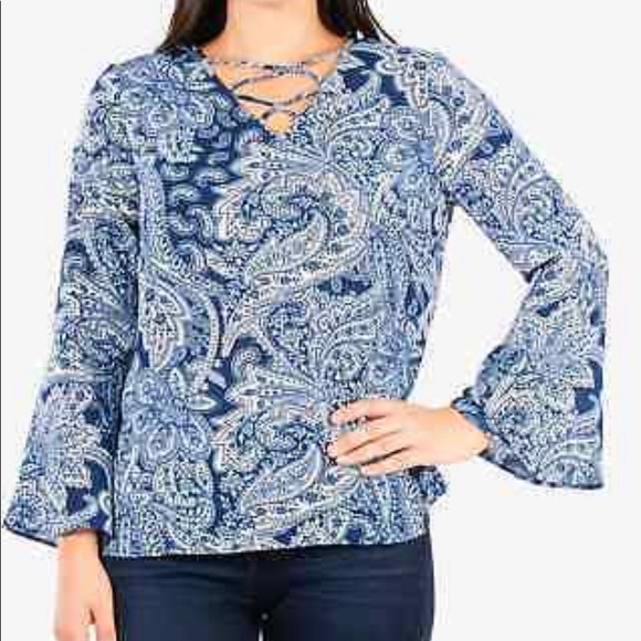 NY Collection | Tops | Ny Collection Bell Sleeve Paisley Blouse | Poshmark